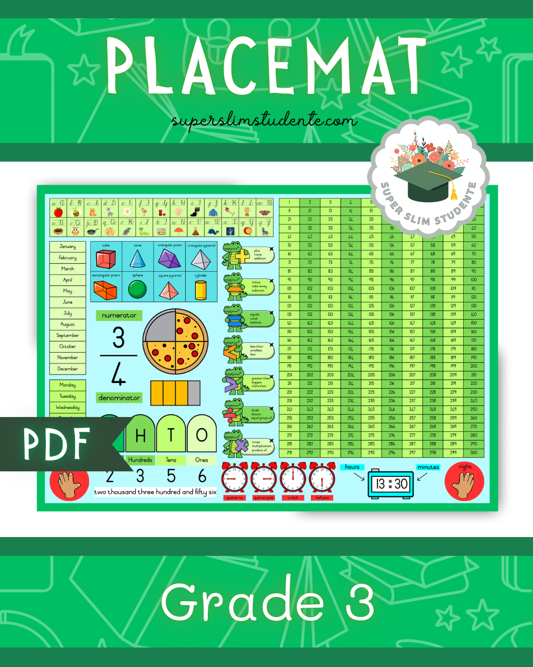Grade 3 Placemat [Choose Language] – Super Slim Studente