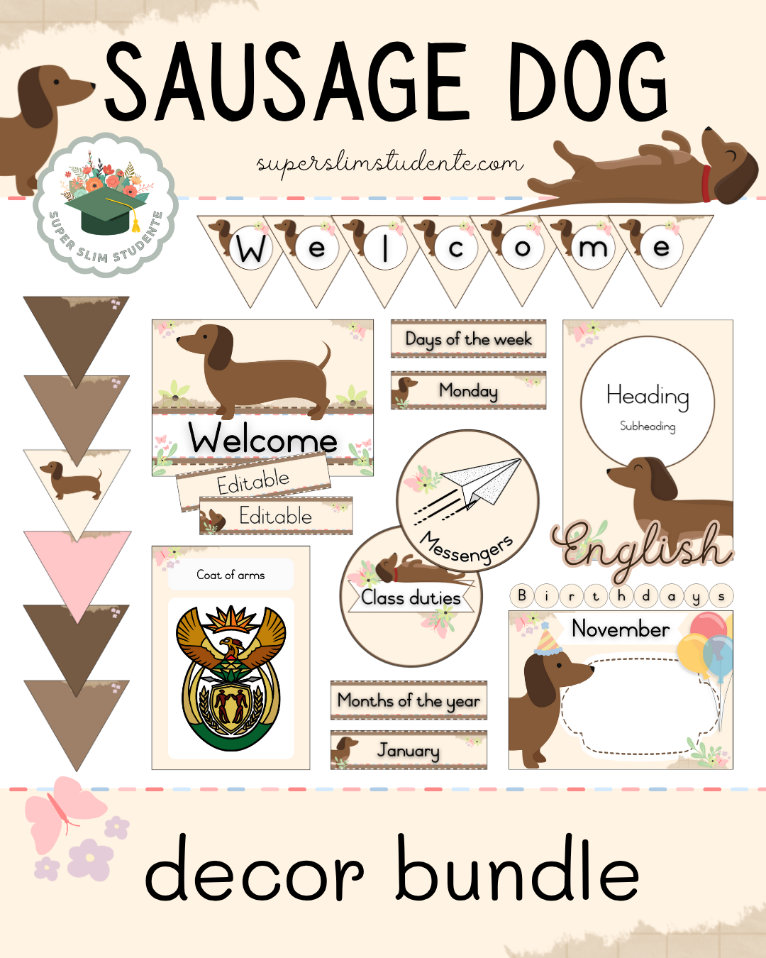 Sausage Dog Theme / Decor Bundle [Choose Language] – Super Slim Studente