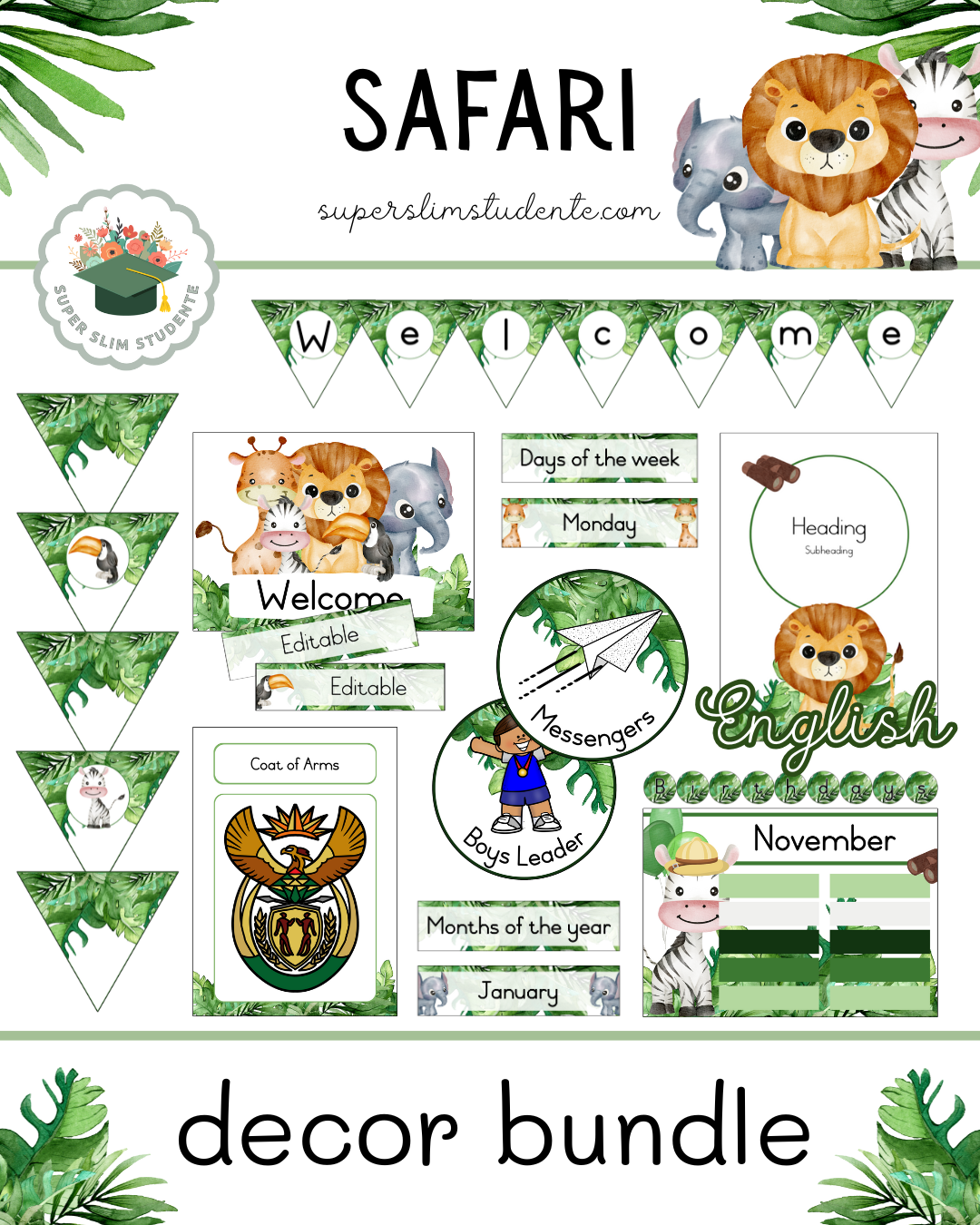 Safari Theme / Decor Bundle [Choose Language] – Super Slim Studente