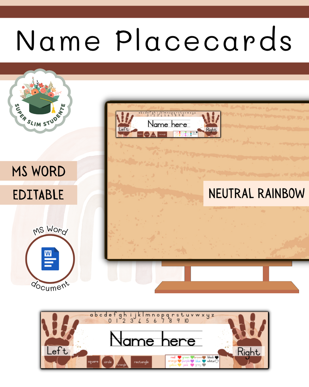 Editable Name Placecards / Neutral Rainbow Theme [Choose Language ...