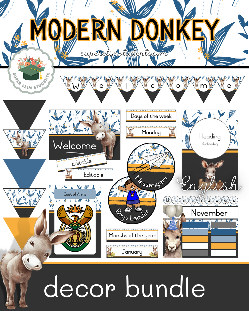Modern Donkey Theme / Decor Bundle [Choose Language] – Super Slim Studente
