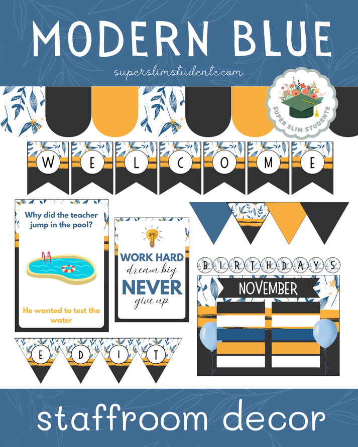 Modern Blue Staffroom Decor [Choose Language] – Super Slim Studente
