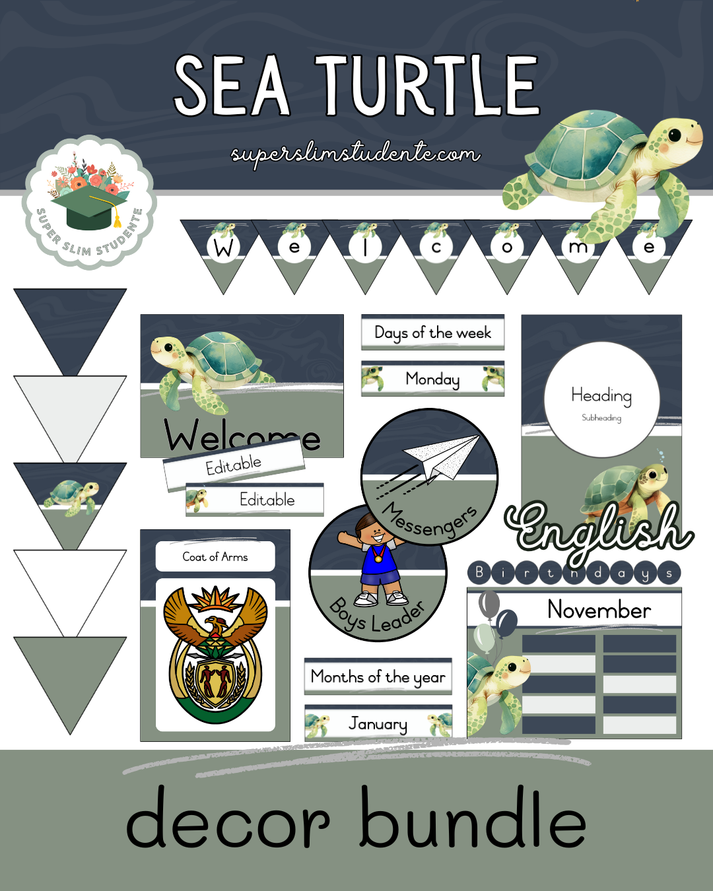 Sea Turtle Theme / Decor Bundle [Choose Language] – Super Slim Studente