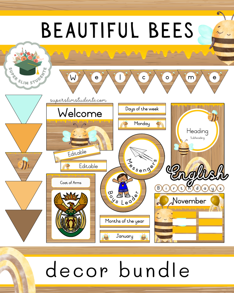 Beautiful Bees Theme / Decor Bundle [Choose Language] – Super Slim Studente