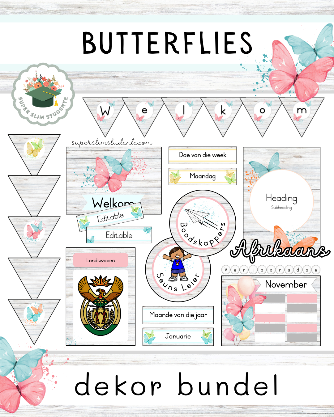 Butterfly Theme / Decor Bundle [Choose Language] – Super Slim Studente