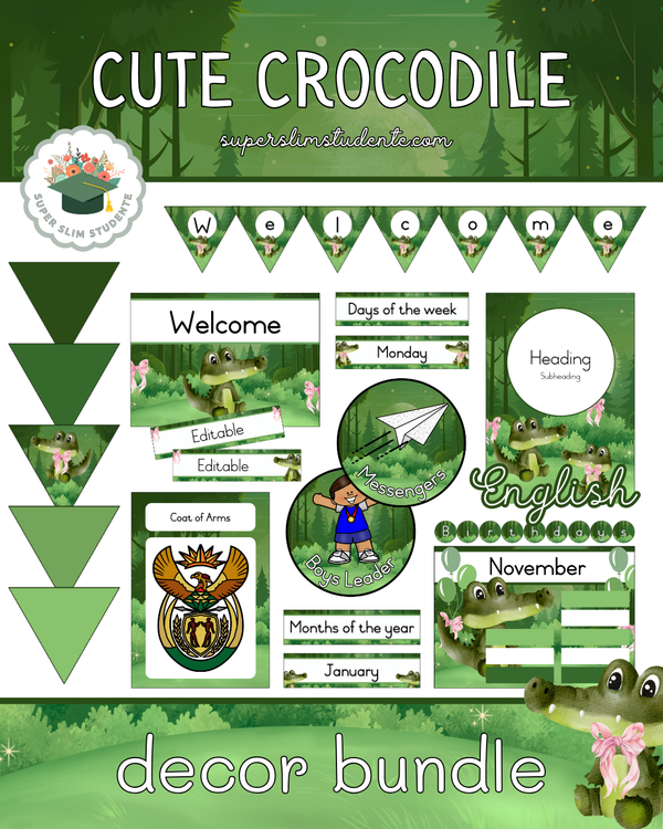 Cute Crocodile Theme / Decor Bundle [Choose Language] – Super Slim Studente