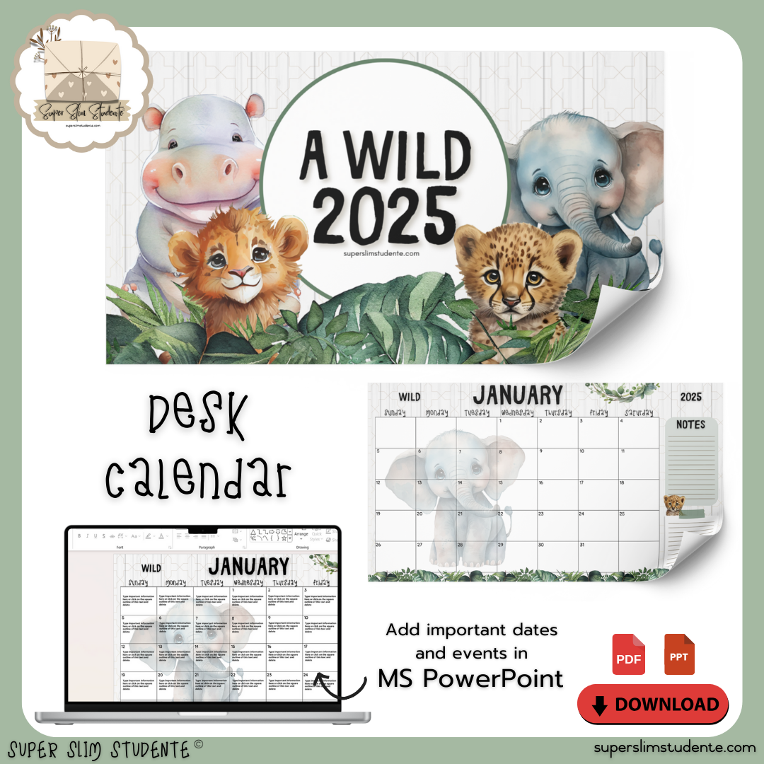 Editable Desk Calendar 2025 (Different Themes) – Super Slim Studente