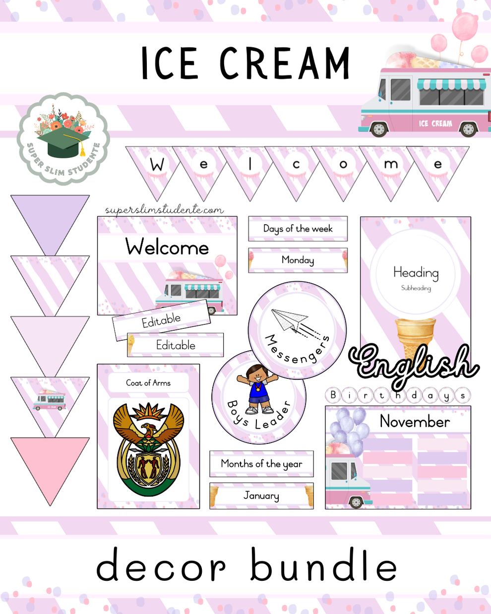 Ice Cream Theme / Decor Bundle [Choose Language] – Super Slim Studente