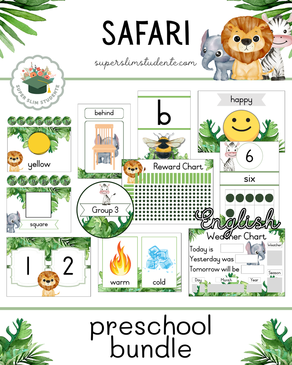 Safari Theme / Preschool Bundle [Choose Language] – Super Slim Studente