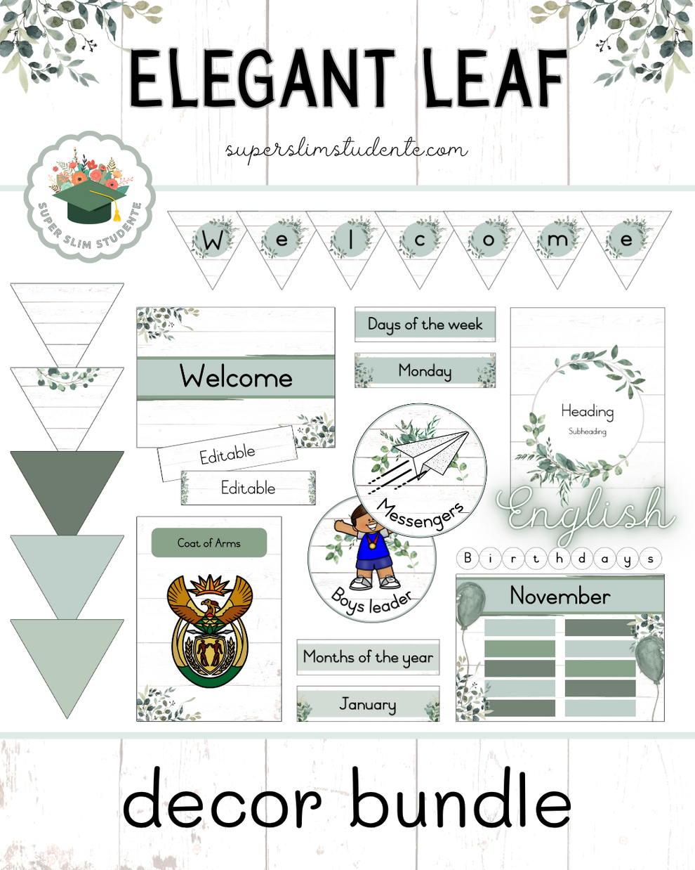 Elegant Leaf Theme / Decor Bundle [Choose Language] – Super Slim Studente