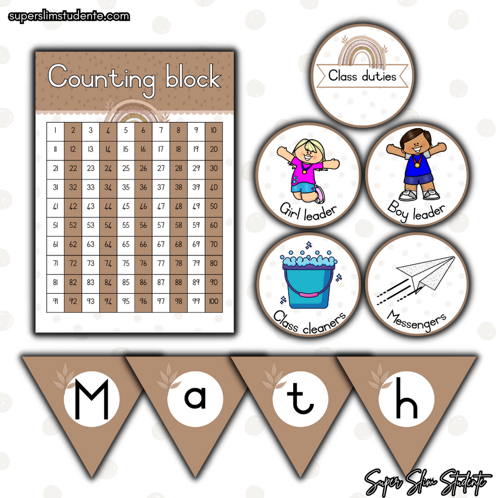 Boho Rainbow Classroom Theme (Mathematics Version) – Super Slim Studente