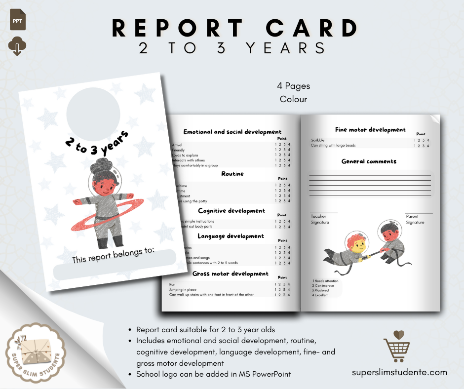 Report Card: 2 to 3 Years [Choose Language] – Super Slim Studente