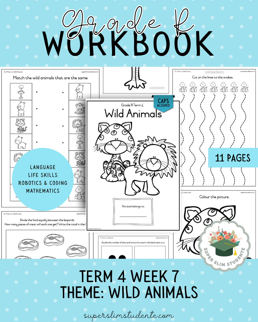 Gr. R Term 4 Workbook: Wild Animals [Choose Language] – Super Slim Studente