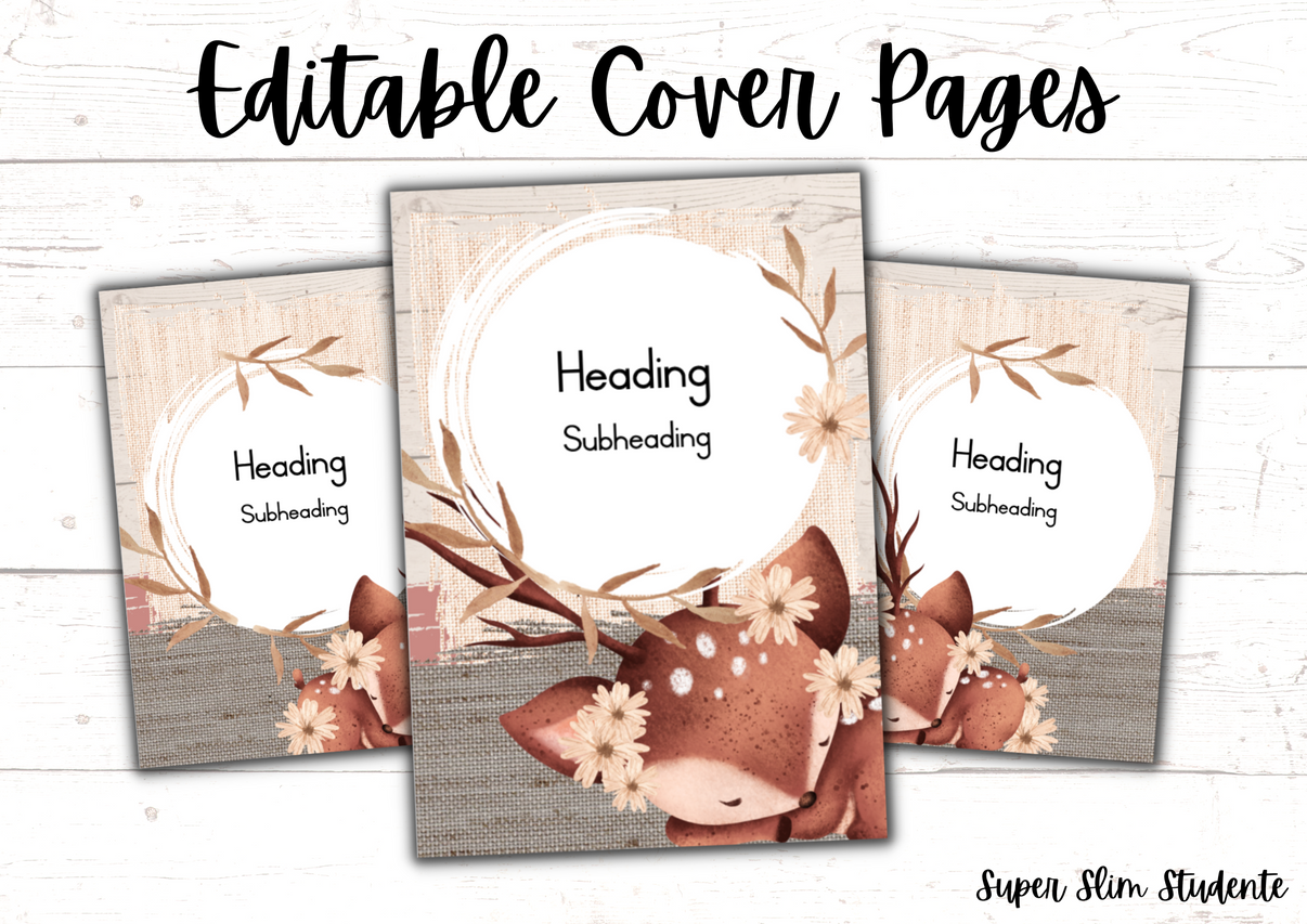 Editable Cover Pages (Neutral Deer) – Super Slim Studente